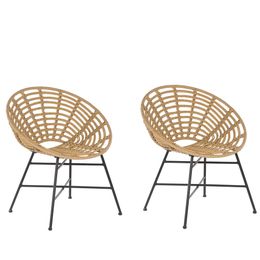 Beliani RATTANSTUHL 2er-Set PE beige Acerra