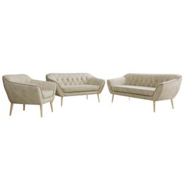 SITZGARNITUR PIRS 3+2+1 - Beige Velvet - Holzbeine