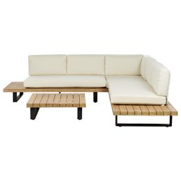 Beliani LOUNGE SET 5-Sitzer hellbraun Auflagen cremewei&szlig; Mykonos