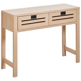 Beliani KONSOLENTISCH heller Holzfarbton 2 Schubladen Randa