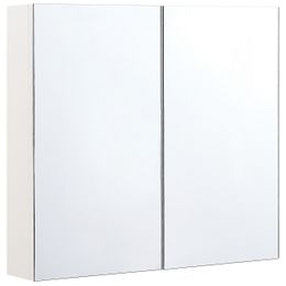 Beliani BAD SPIEGELSCHRANK wei&szlig;/silber 80/70 cm Navarra