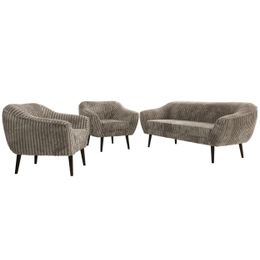 SITZGARNITUR PIRS 3+1+1 - Hellbraun Cord - Schwarze Beine
