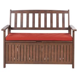 Beliani GARTENBANK Akazienholz dunkelbraun mit Stauraum Auflage terracotta 120 Sovana