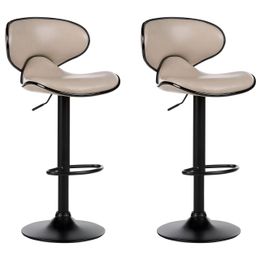 Beliani BARHOCKER 2er-Set Kunstleder hellbeige/schwarz h&ouml;henverstellbar Conway