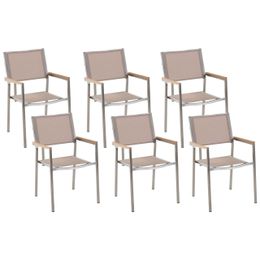 Beliani GARTENSTUHL 6er-Set beige Edelstahl Grosseto