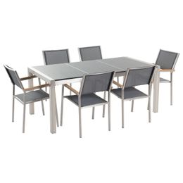 Beliani GARTENM&Ouml;BEL SET 6-Sitzer Granit grau poliert Textilbespannung grau Grosseto