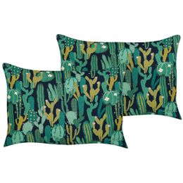 Beliani GARTENKISSEN 2er-Set Kaktusmotiv gr&uuml;n 40/60 cm Bussana