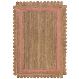 KADIMA DESIGN JUTETEPPICH handgewebt PLYM, geometrisch, Braun-Rosa, 160 x 230 cm