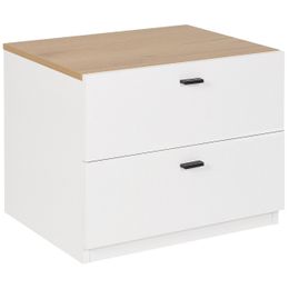 Beliani NACHTTISCH wei&szlig;/heller Holzfarbton 2 Schubladen Edison