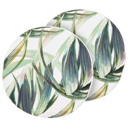 Beliani GARTENKISSEN 2er-Set Blattmotiv gr&uuml;n/wei&szlig; 40 cm Calderina