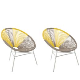 Beliani RATTANSTUHL 2er-SET Kunststoff beige/gelb 76 cm Acapulco