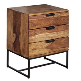 KADIMA DESIGN NACHTTISCH &ndash; Massivholz/Eisen, 50x40x65 cm, 3 Schubladen, Industrial-Stil