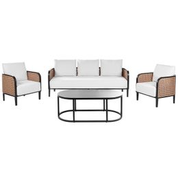 Beliani LOUNGE SET 5-Sitzer Aluminium schwarz Auflagen wei&szlig; Montefalco