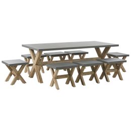 Beliani GARTENM&Ouml;BEL SET 8-Sitzer Faserzement grau 9-teilig Olbia