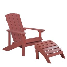 Beliani GARTENSTUHL mit Fu&szlig;hocker Kunstholz rot Adirondack