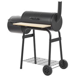 HOLZKOHLEGRILL mit R&auml;ucherkammer schwarz rollbar Satah