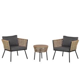 Beliani BALKONSET 2-Sitzer Rattan nat&uuml;rlich Auflagen grau Gargano