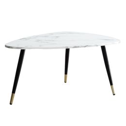 KADIMA DESIGN COUCHTISCH mit Marmor Optik, Dreibein, Metall-Gestell, Dreieckig, Wei&szlig; 90x60x41 cm