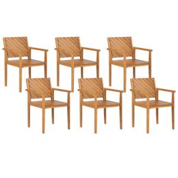 Beliani GARTENSTUHL 6er-Set Akazienholz hellbraun Baratti