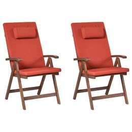 Beliani GARTENSTUHL 2er-Set Dunkelbraun/Rot Amantea Premium