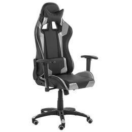 Beliani GAMINGSTUHL Kunstleder Schwarz/Silber Knight