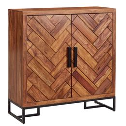 KADIMA DESIGN SCHUHSCHRANK &ndash; Massivholz, 100x105x40 cm, Fischgr&auml;tmuster, gro&szlig;e Ablage