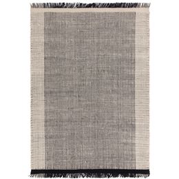 KADIMA DESIGN WOLLTEPPICH handgewebt mit Fransen PISA, geometrisch, Schwarz-Wei&szlig;, 120 x 170 cm
