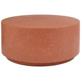 Beliani GARTEN Beistelltisch Beton hellrot Terrazzo Optik rund 90 cm Trezzo