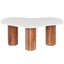 Beliani BEISTELLTISCH Marmor/Akazienholz wei&szlig; oval 90/35 cm Casablanca