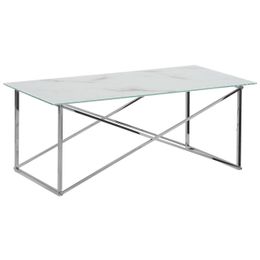Beliani COUCHTISCH Marmor Optik wei&szlig;/silber rechteckig 100/50 cm Emporia