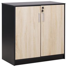 Beliani AKTENSCHRANK heller Holzfarbton/schwarz 80 cm 2 T&uuml;ren Zehna