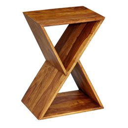 KADIMA DESIGN BEISTELLTISCH &ndash; Massivholz Braun X-Gestell mit 2 Ablagen