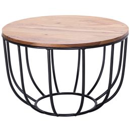 KADIMA DESIGN COUCHTISCH in Industrial-Stil, Sheesham Massivholz, Metallgestell, Korbdesign, Rustikal