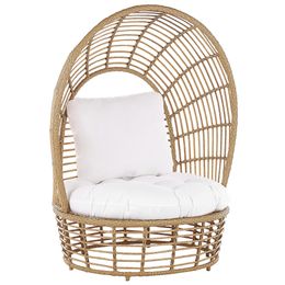 Beliani SONNENINSEL Rattan nat&uuml;rlich Kissen wei&szlig; Lido