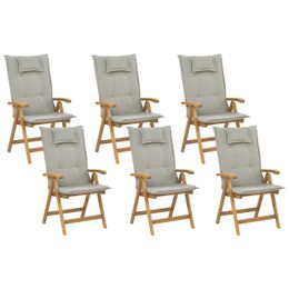 Beliani GARTENSTUHL 6er-Set Akazienholz hellbraun Auflagen taupe Java