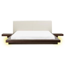 Beliani BETT mit LED 160x200 cm Dunkler Holzfarbton Zen