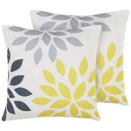 Beliani GARTENKISSEN 2er-Set Bl&auml;ttermotiv bunt 45/45 cm Riale