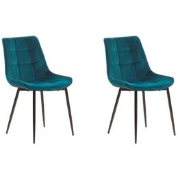 Beliani ESSZIMMERSTUHL 2er-Set Samtstoff Blau Melrose