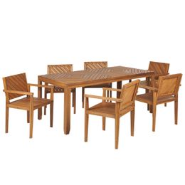 Beliani GARTENM&Ouml;BEL SET 6-Sitzer Akazienholz hellbraun Baratti