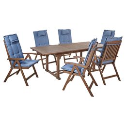 Beliani GARTENM&Ouml;BEL-SET 6-Sitzer Akazienholz Auflagen blau Amantea