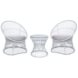 Beliani BALKONSET 2-Sitzer Rattan wei&szlig; Auflagen beige Mesyna