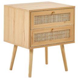 Beliani NACHTTISCH Rattan hellbraun 2 Schubladen Perote