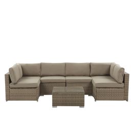 Beliani LOUNGE SET 6-Sitzer modular Braun Auflagen braun Belvedere