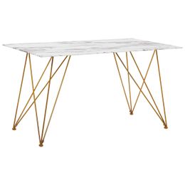 Beliani ESSTISCH 140/80/76 cm Wei&szlig;, Grau, Goldfarben Rechteckig Kenton