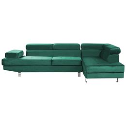 Beliani ECKSOFA Samtstoff Smaragdgr&uuml;n rechtsseitig Norrea