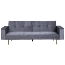 Beliani 3-SITZER-SCHLAFSOFA Samtstoff Grau Visnes