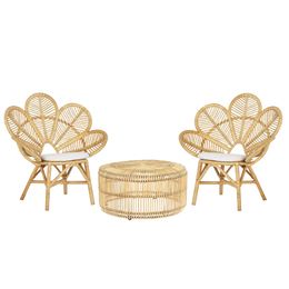 Beliani BALKONSET 2-Sitzer Rattan nat&uuml;rlich Auflagen beige Florentine/Limni