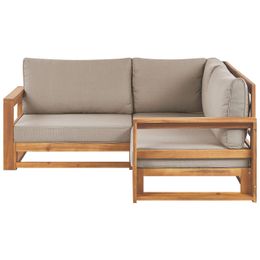 Beliani GARTENSOFA 2-sitzer Zertifiziertes Akazienholz hellbraun Auflagen taupe Timor