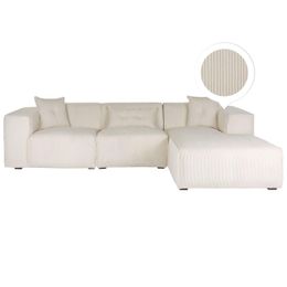 Beliani ECKSOFA Cord Cremewei&szlig; rechtsseitig Dolva