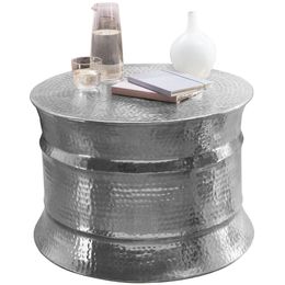 KADIMA DESIGN COUCHTISCH orientalisch rund Aluminium Hammerschlag-Look handgefertigt, Silber 62 x 62 x 41 cm